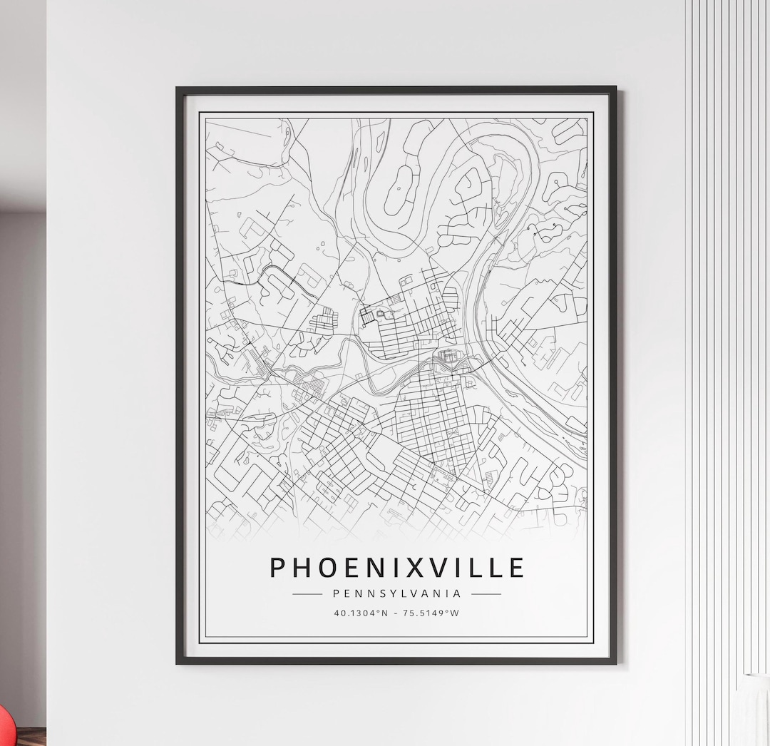 Phoenixville PA Street Map Print | Acrylic Glass Phoenixville Map Print ...