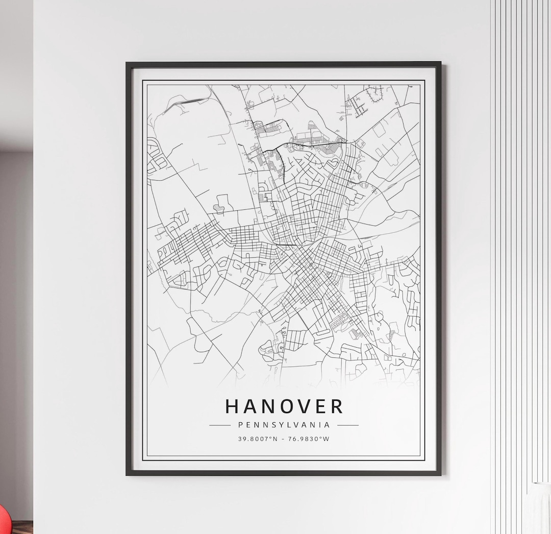 Hanover PA Street Map Print | Acrylic Hanover Map Print | Canvas ...