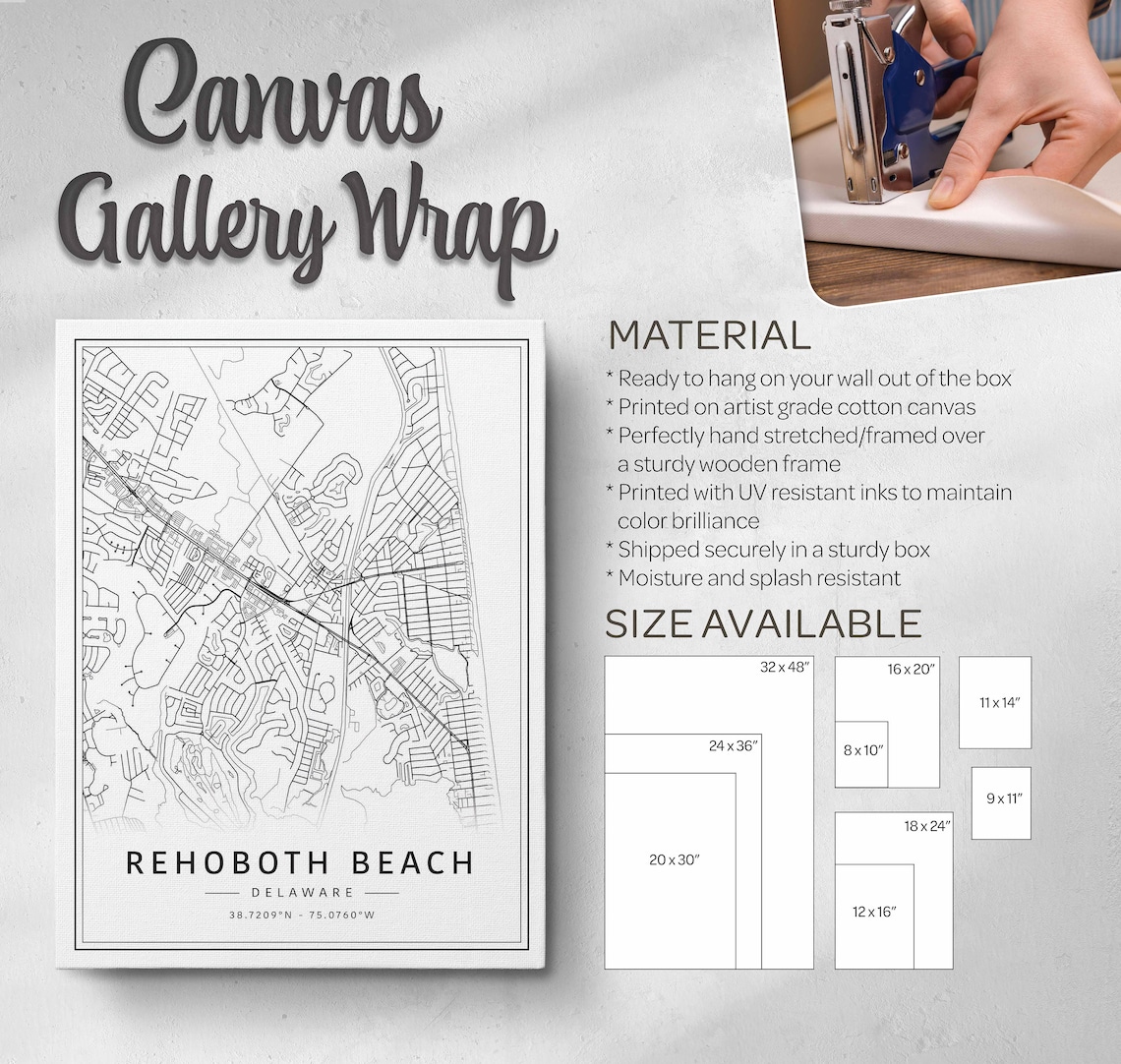 Rehoboth Beach DE Street Map Print | Acrylic Rehoboth Beach Map Print ...