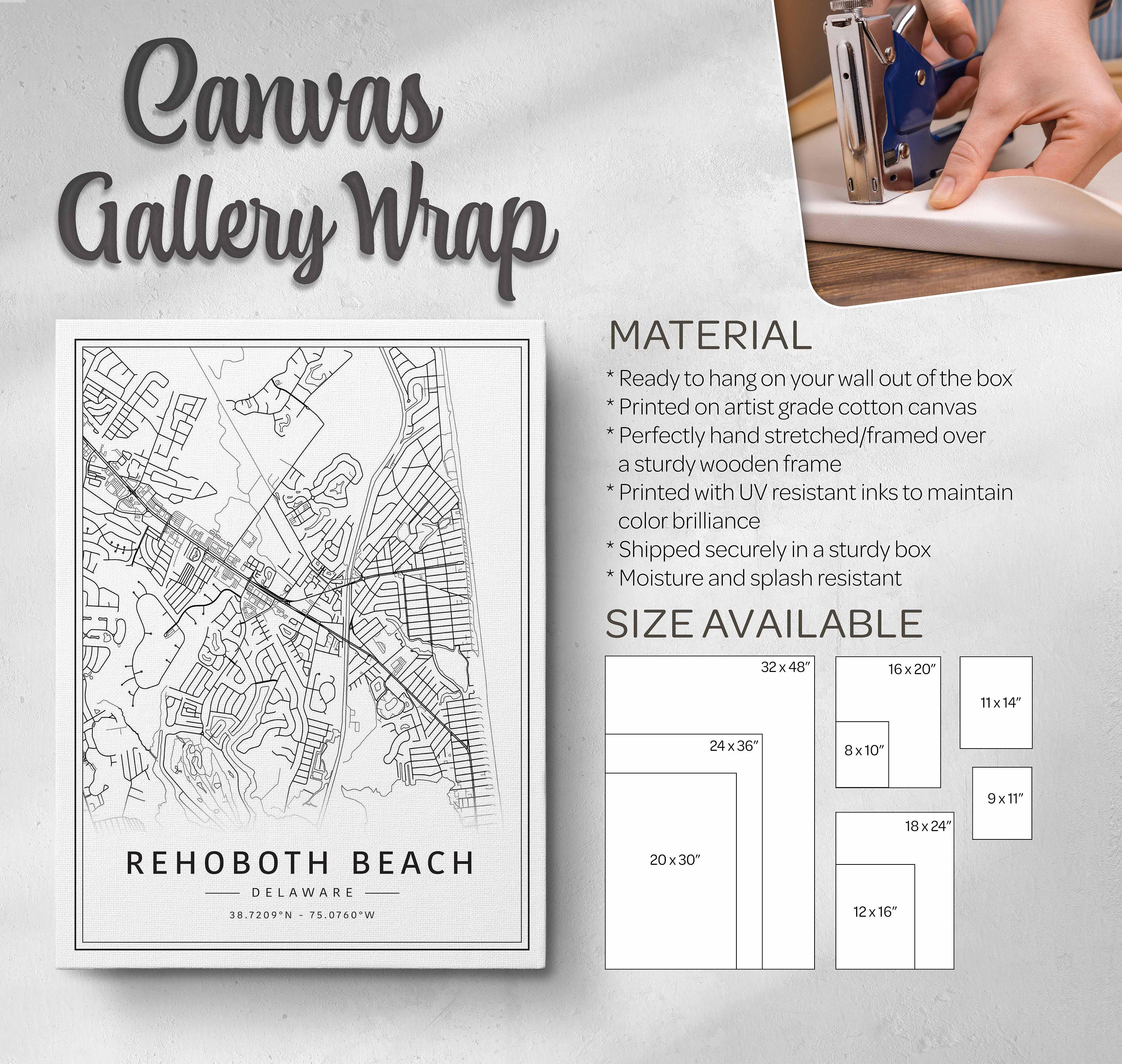 Rehoboth Beach DE Street Map Print | Acrylic Rehoboth Beach Map Print ...