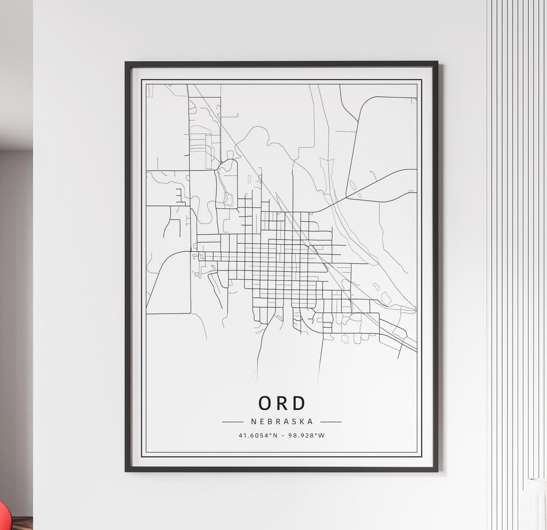 Ord Nebraska Street Map Print | Acrylic Glass Ord City Map Print ...