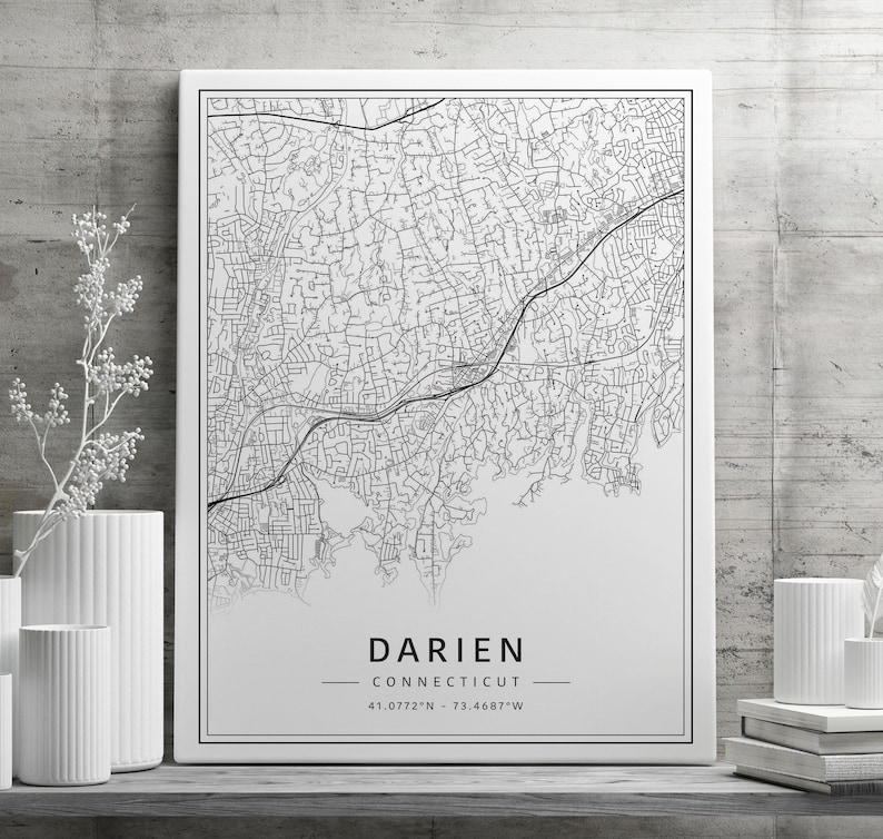 Darien Connecticut Street Map Print | Acrylic Darien Map Print | Canvas ...