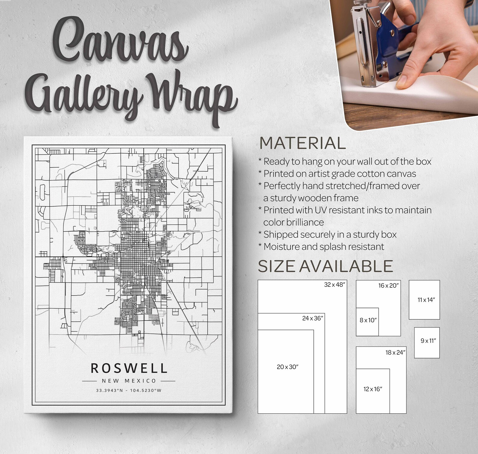 Roswell NM Street Map Print | Acrylic Glass Roswell City Map Print ...