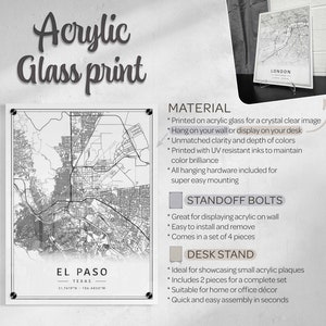 El Paso Texas Street Map Print | Acrylic Glass El Paso City Map Print ...