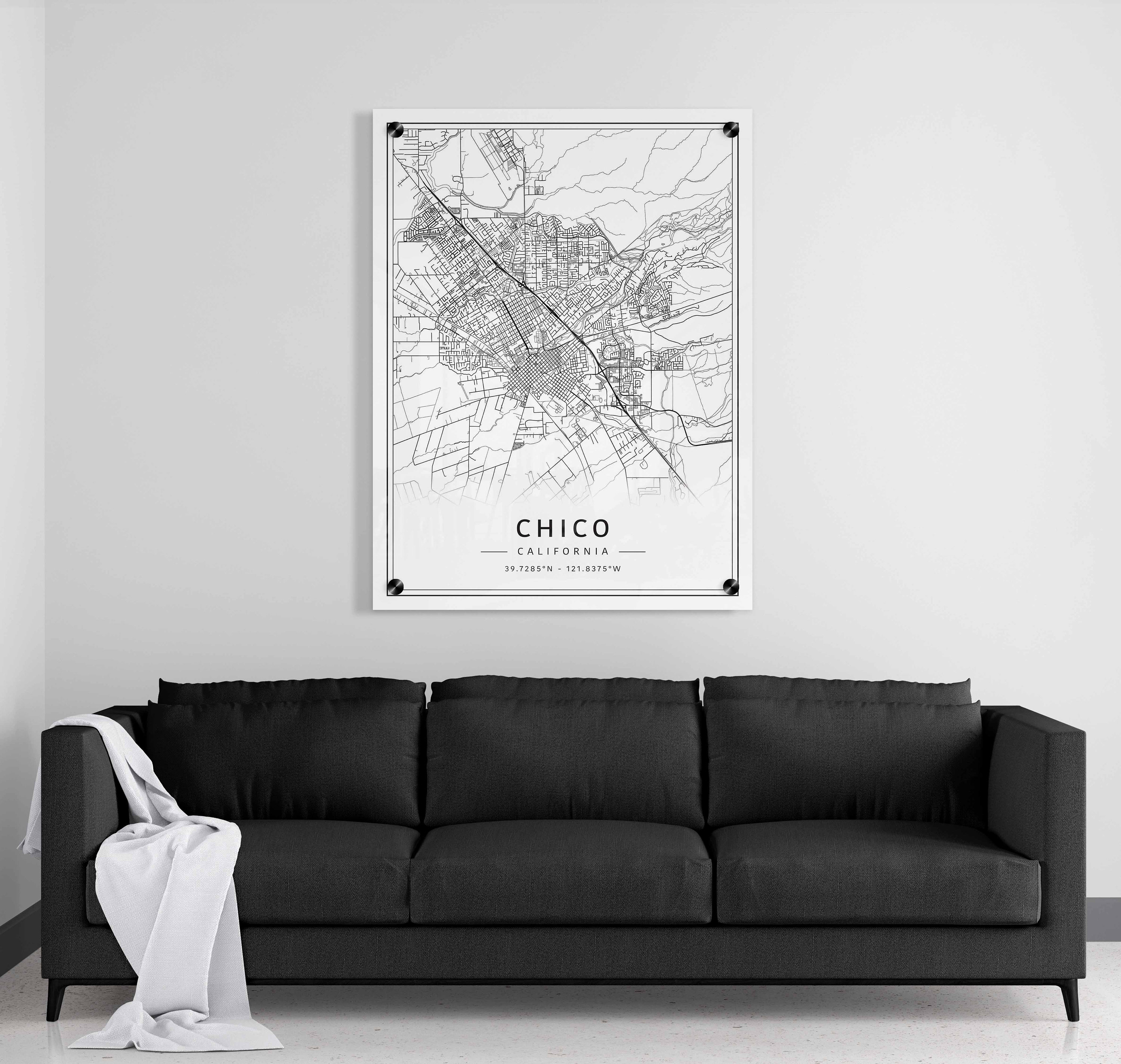 Chico California Street Map Print Acrylic Glass Chico Map Print Canvas ...