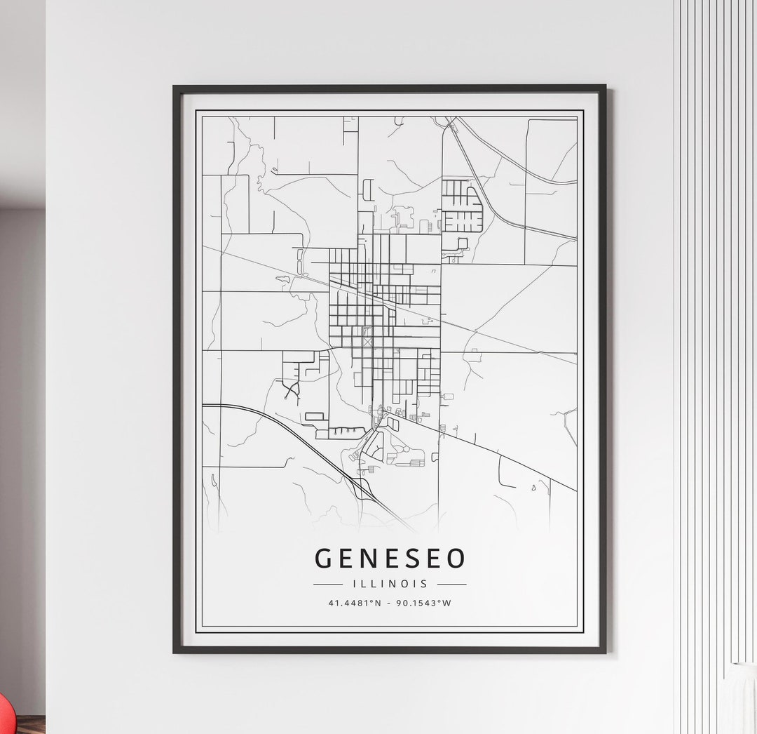 Geneseo IL Street Map Print Acrylic Geneseo City Map Print Canvas ...