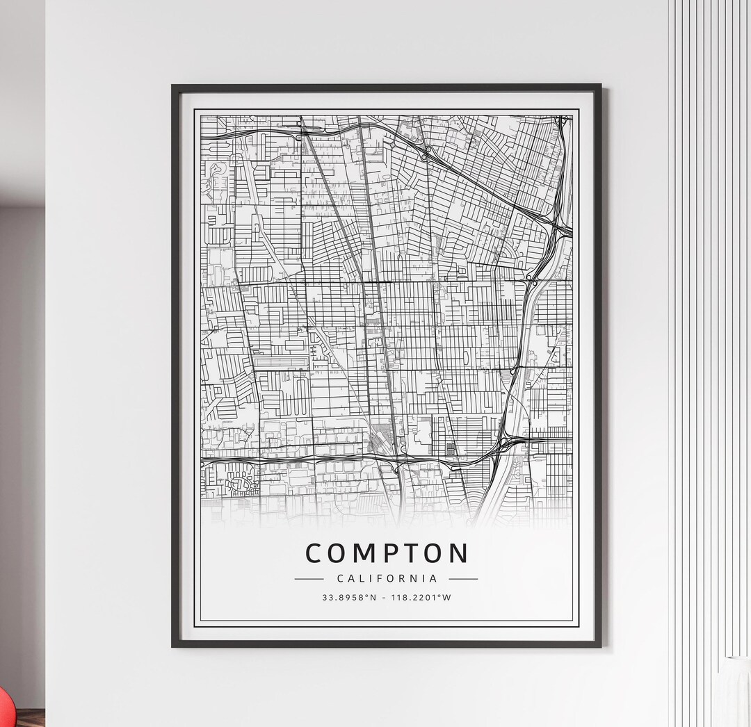 Compton California Street Map Print | Acrylic Glass Compton City Map ...