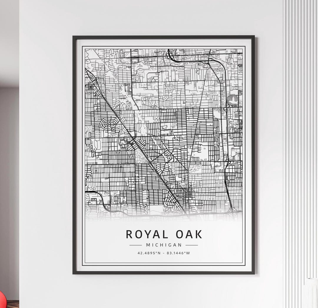 Royal Oak MI Street Map Print | Acrylic Glass Royal Oak City Map Print ...