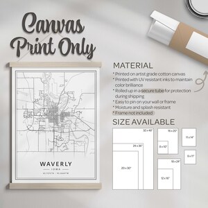 Waverly Iowa Street Map Print | Acrylic Waverly City Map Print | Canvas ...