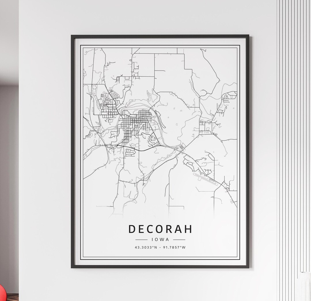 Decorah Iowa Street Map Print | Acrylic Decorah City Map Print | Canvas ...