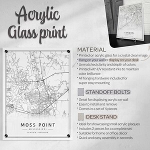 Moss Point MS Street Map Print | Acrylic Glass Moss Point City Map ...