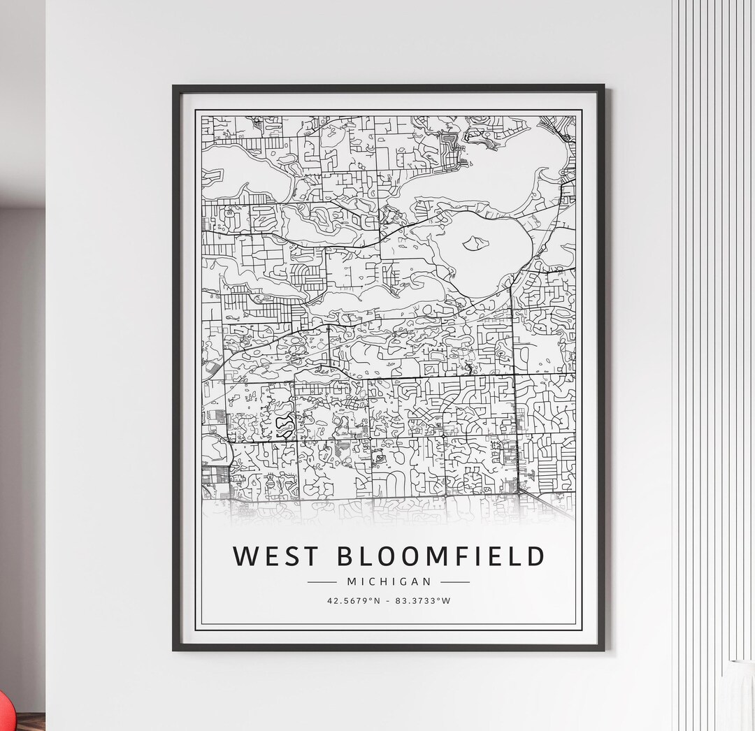 West Bloomfield MI Street Map Print | Acrylic Glass West Bloomfield Map ...