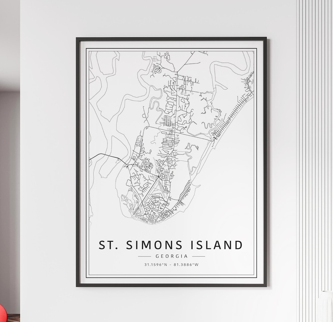 St. Simons Island GA Street Map Print | Acrylic St. Simons Island Map ...