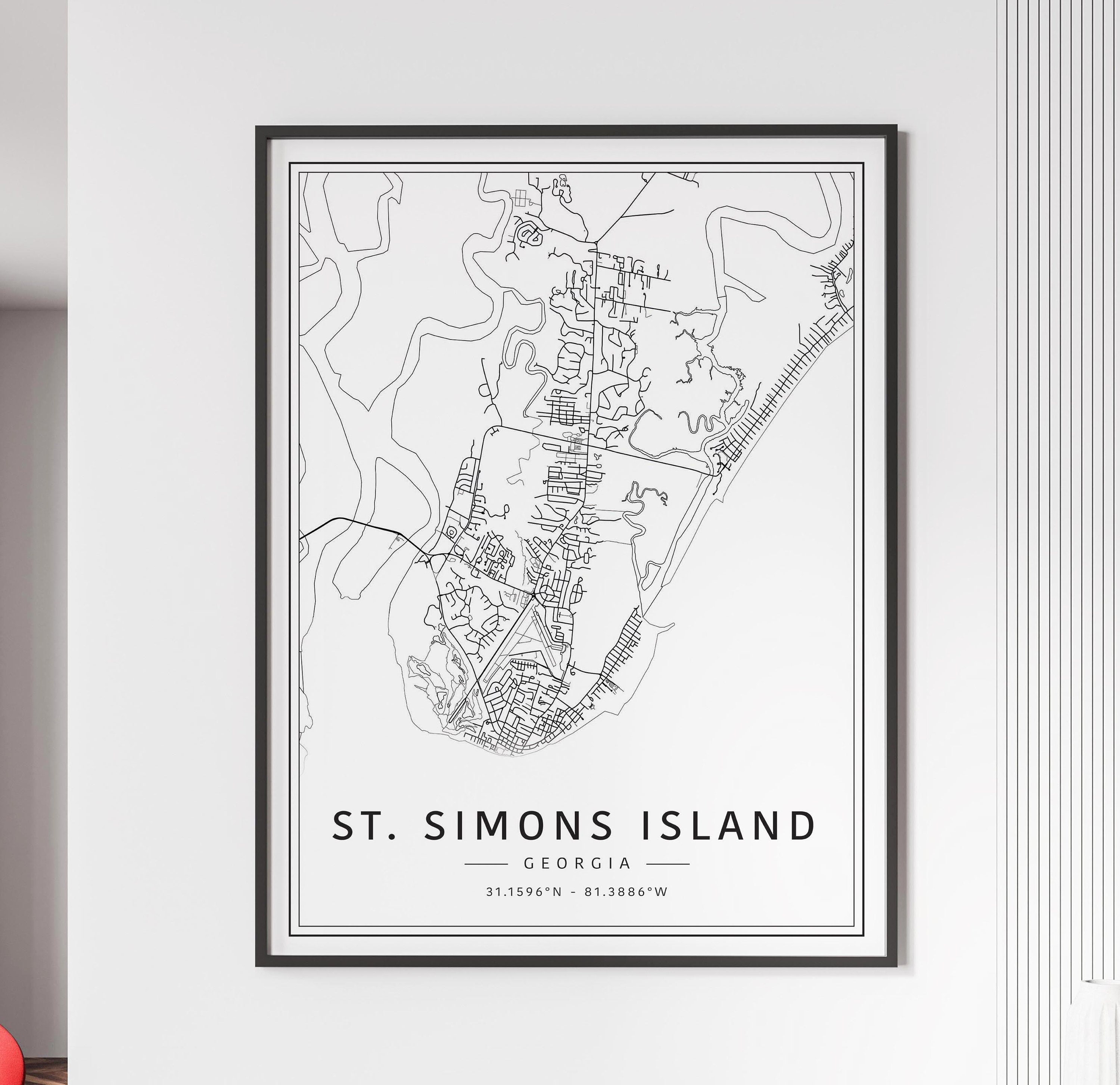 St. Simons Island GA Street Map Print Acrylic St. Simons Island Map ...