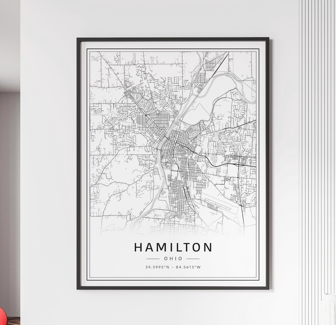 Hamilton OH Street Map Print | Acrylic Glass Hamilton City Map Print ...