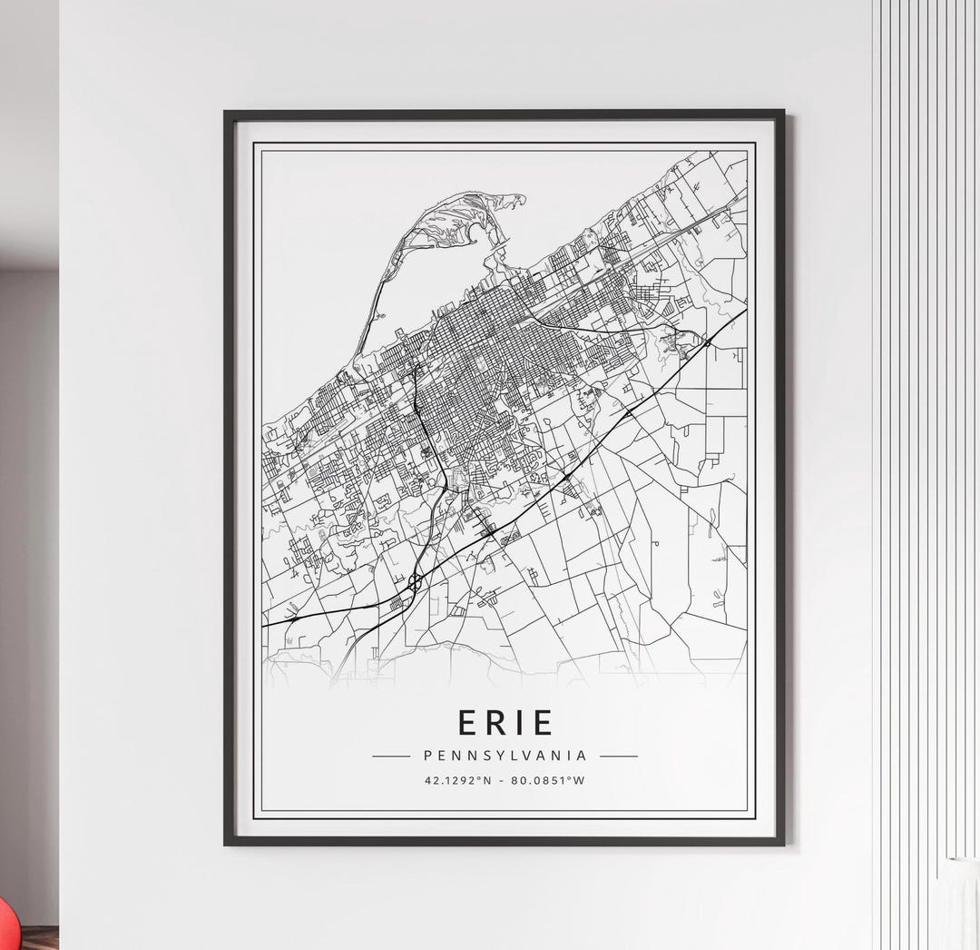 Erie Pennsylvania Street Map Print | Acrylic Erie City Map Print ...