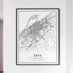 Erie Pennsylvania Street Map Print | Acrylic Erie City Map Print ...
