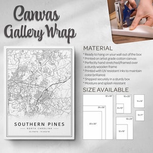Southern Pines NC Street Map Print | Acrylic Glass Southern Pines City ...