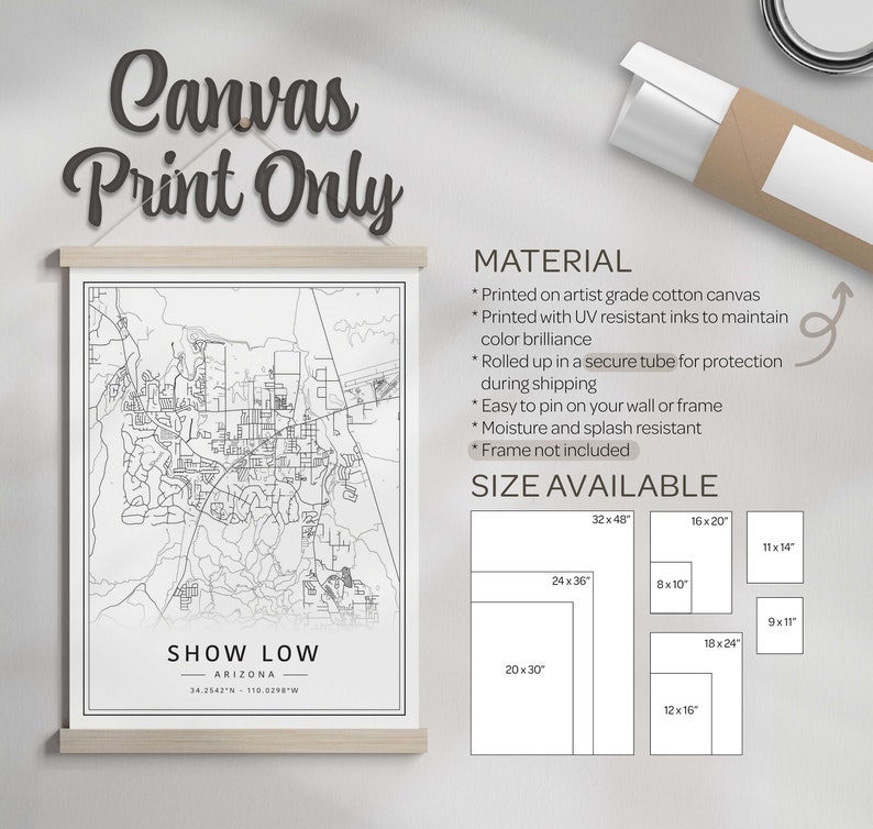 Show Low Arizona Street Map Print | Acrylic Show Low City Map Print ...