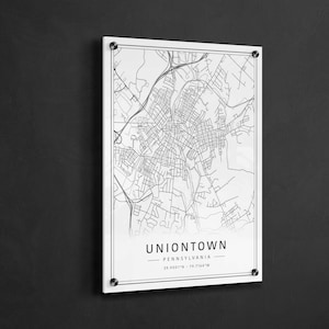 Uniontown PA Street Map Print | Acrylic Glass Uniontown City Map Print ...