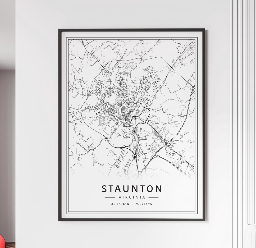 Staunton VA Street Map Print | Acrylic Glass Staunton City Map Print ...