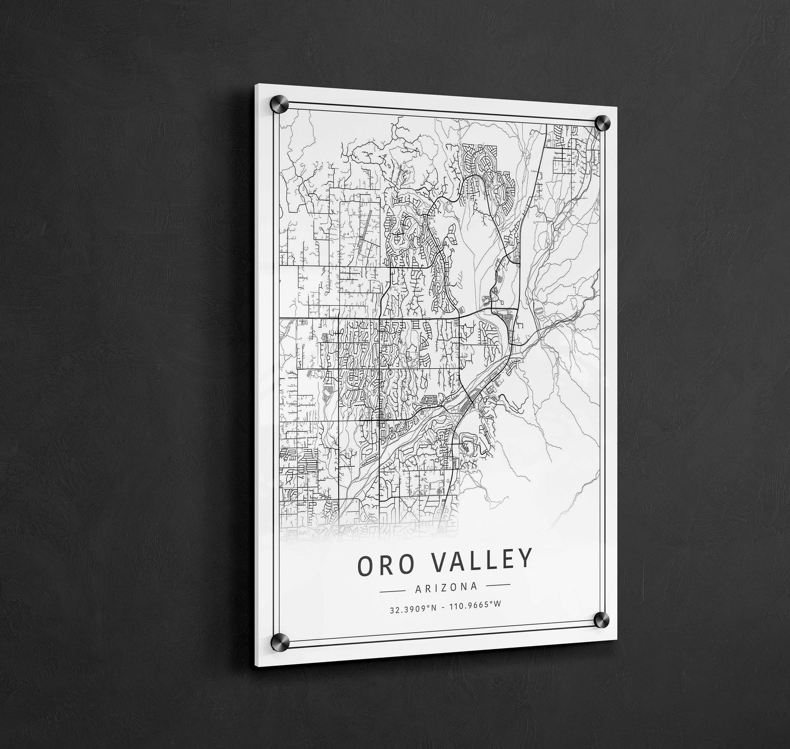 Oro Valley Arizona Street Map Print | Acrylic Oro Valley Map Print ...