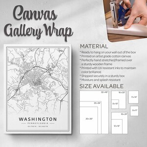 Washington PA Street Map Print | Acrylic Glass Washington City Map ...