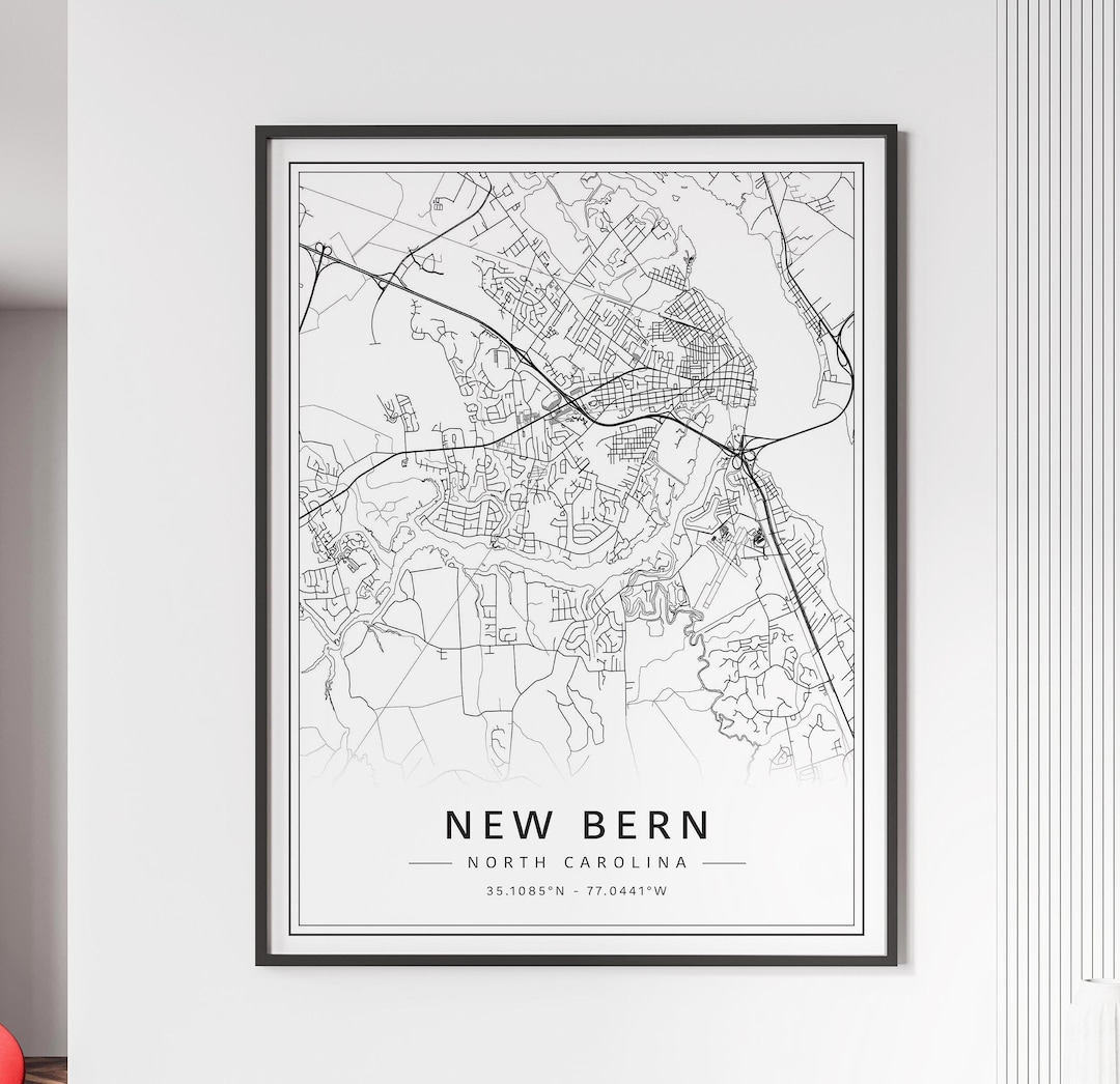 New Bern NC Street Map Print | Acrylic Glass New Bern City Map Print ...
