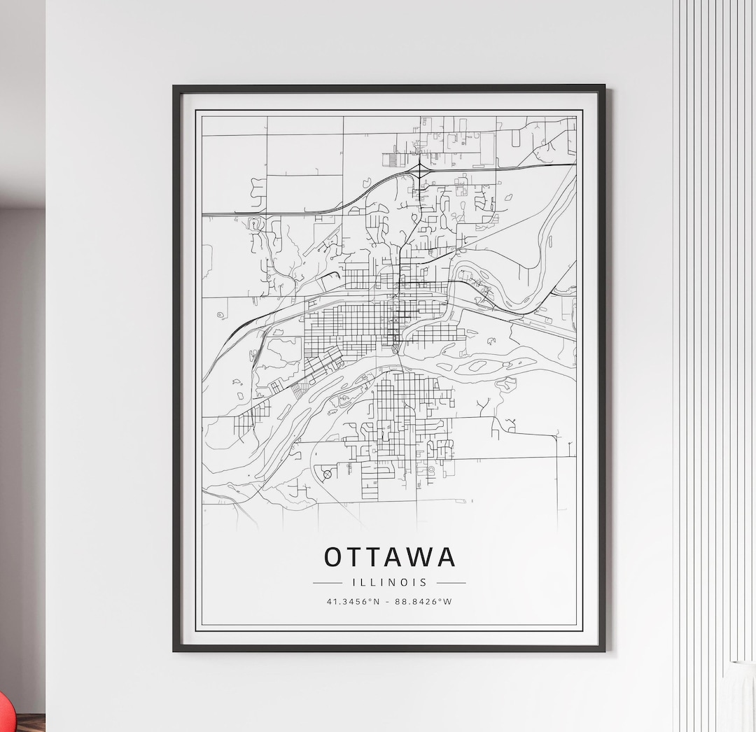 Ottawa IL Street Map Print | Acrylic Ottawa City Map Print | Canvas ...