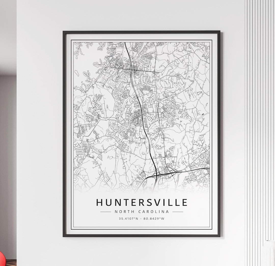 Huntersville NC Street Map Print | Acrylic Glass Huntersville City Map ...