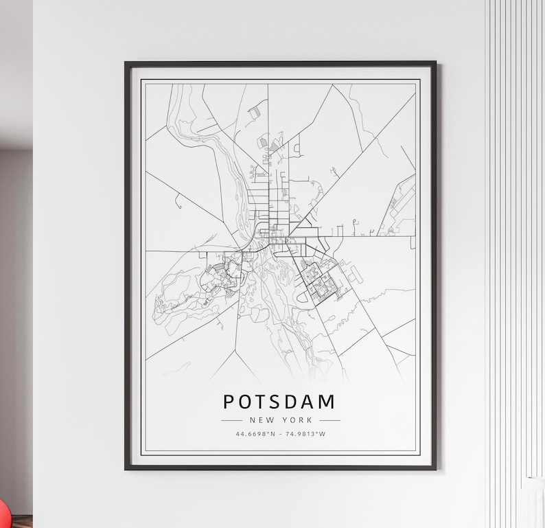 Potsdam NY Street Map Print Acrylic Glass Potsdam City Map Print Canvas ...