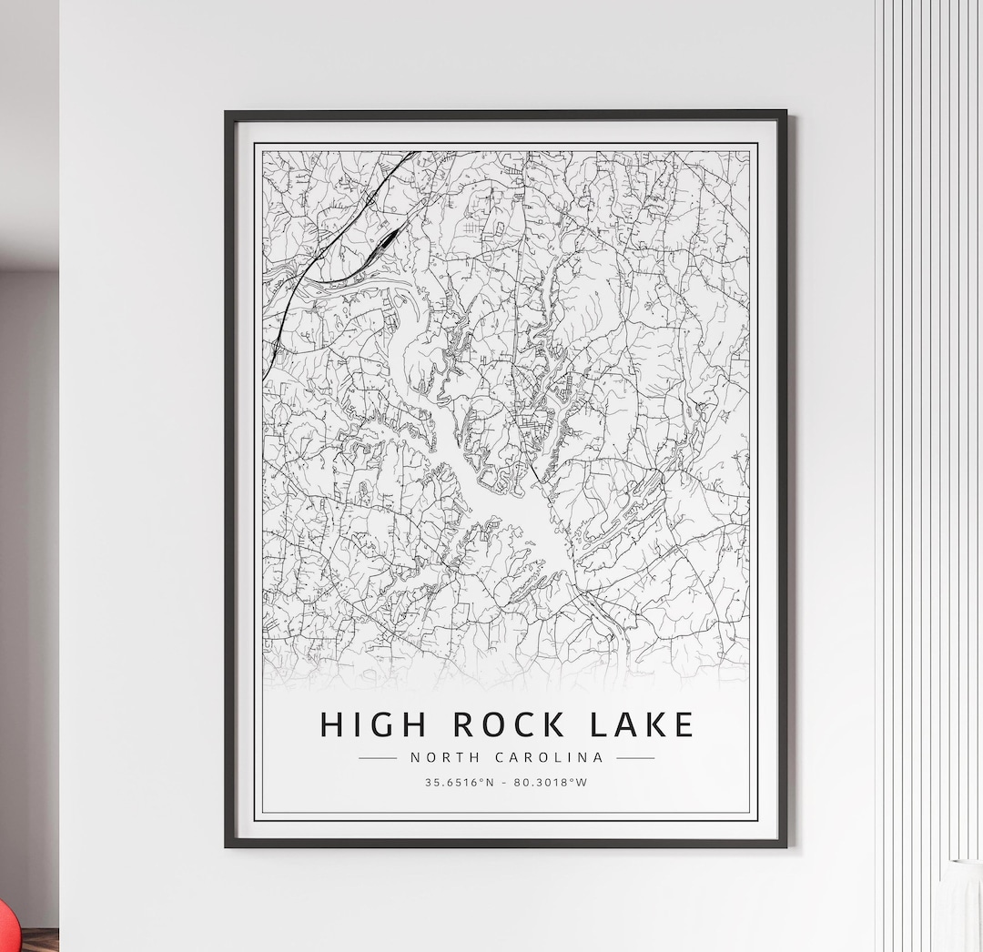 High Rock Lake NC Street Map Print | Acrylic Glass High Rock Lake City ...
