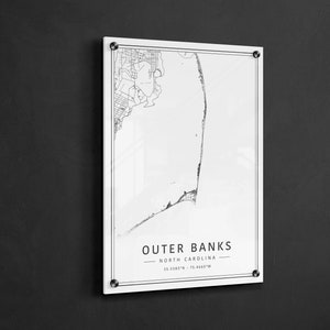 Outer Banks NC Street Map Print | Acrylic Glass Outer Banks City Map ...