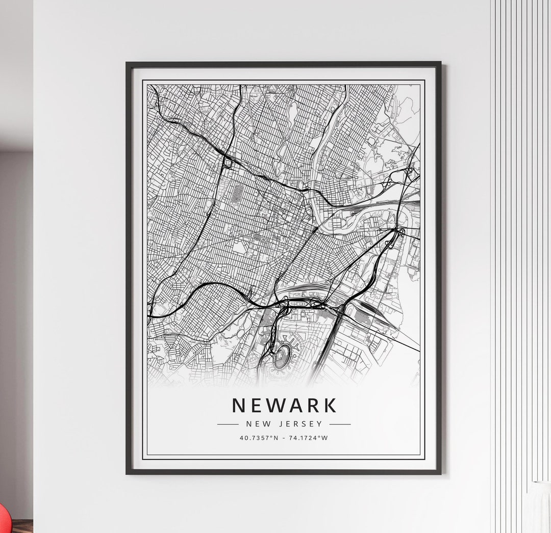 Newark NJ Street Map Print | Acrylic Glass Newark City Map Print ...