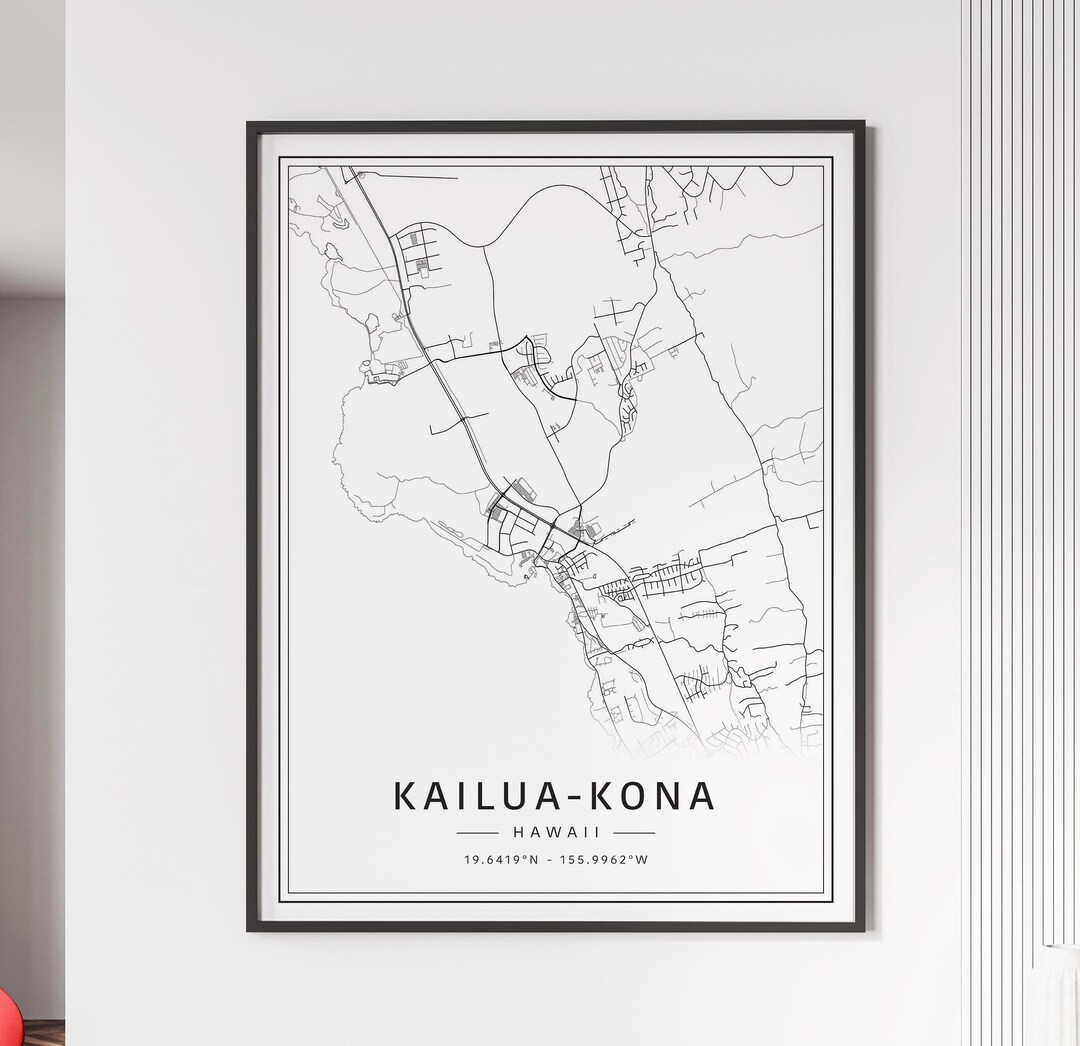 Kailua-kona Hawaii Street Map Print | Acrylic Kailua-kona Map Print ...