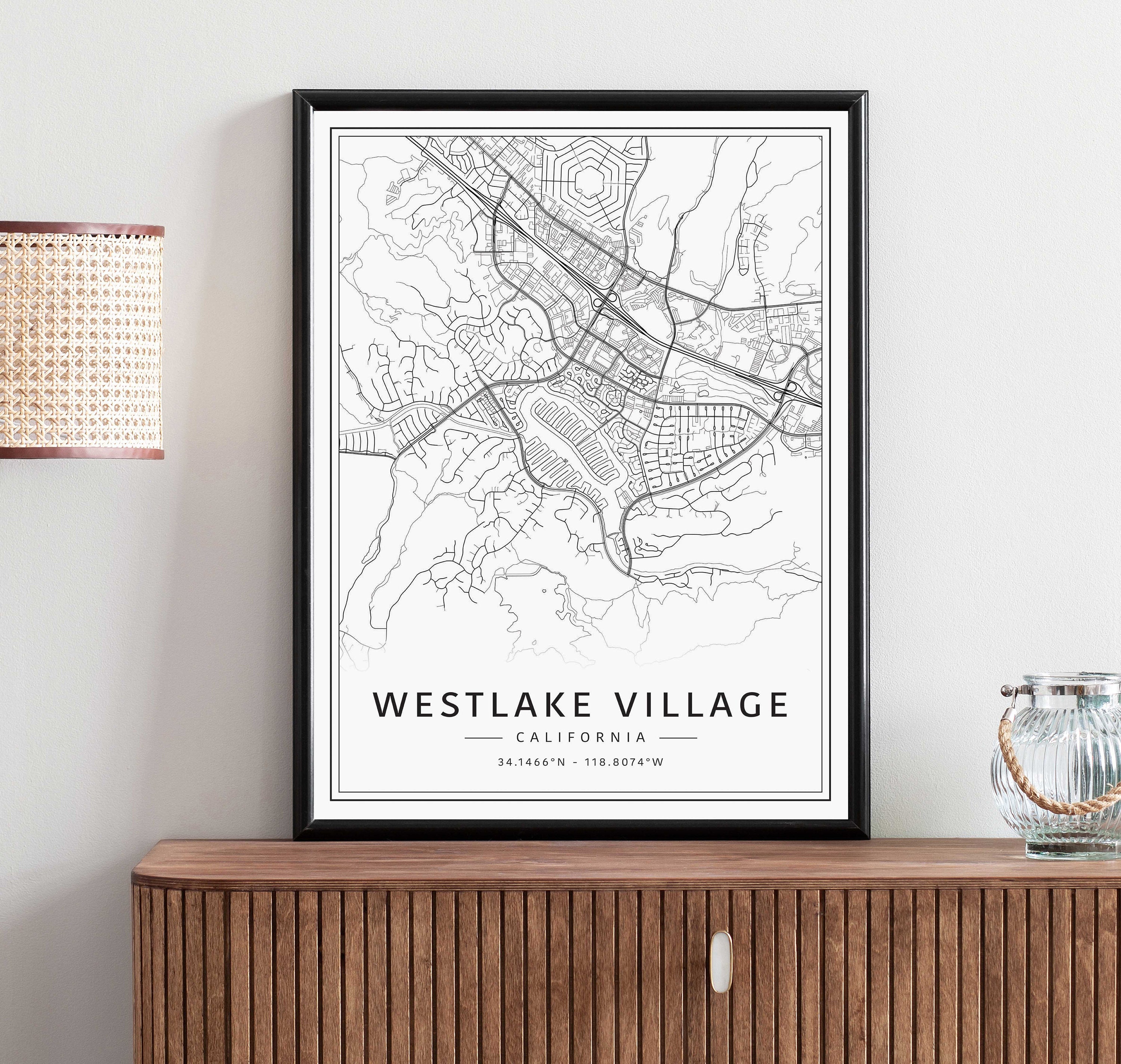 Westlake Village CA Street Map Print | Acrylic Glass Westlake Village ...