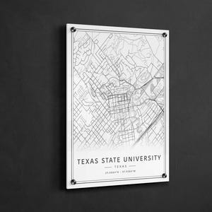 Texas State University TX Street Map Print | Acrylic Glass Texas State ...