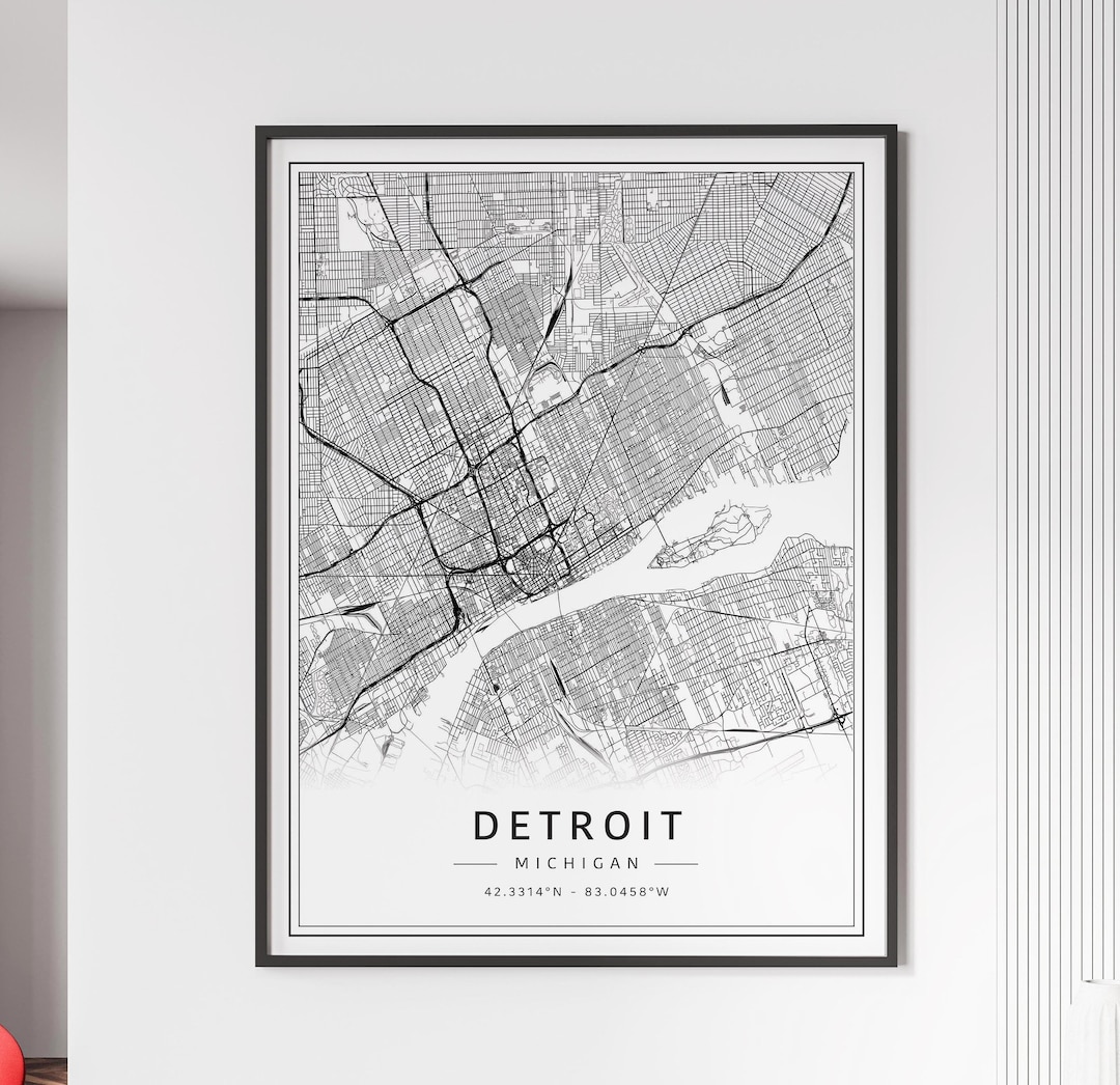 Detroit Michigan Street Map Print | Acrylic Glass Detroit City Map ...