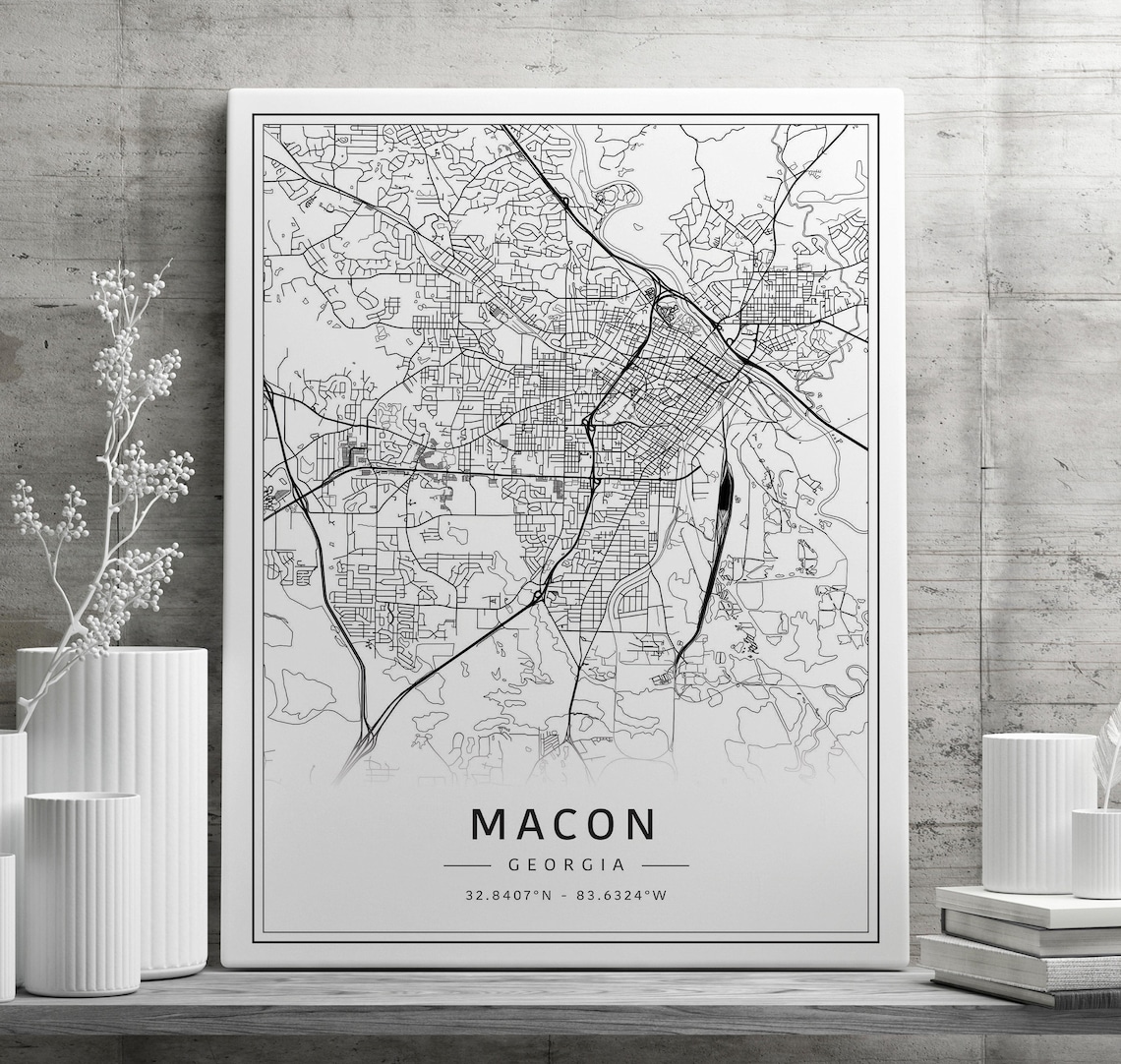 Macon GA Street Map Print | Acrylic Macon City Map Print | Canvas Macon ...