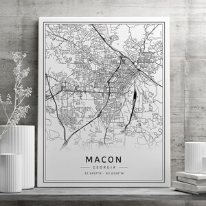 Macon GA Street Map Print | Acrylic Macon City Map Print | Canvas Macon ...