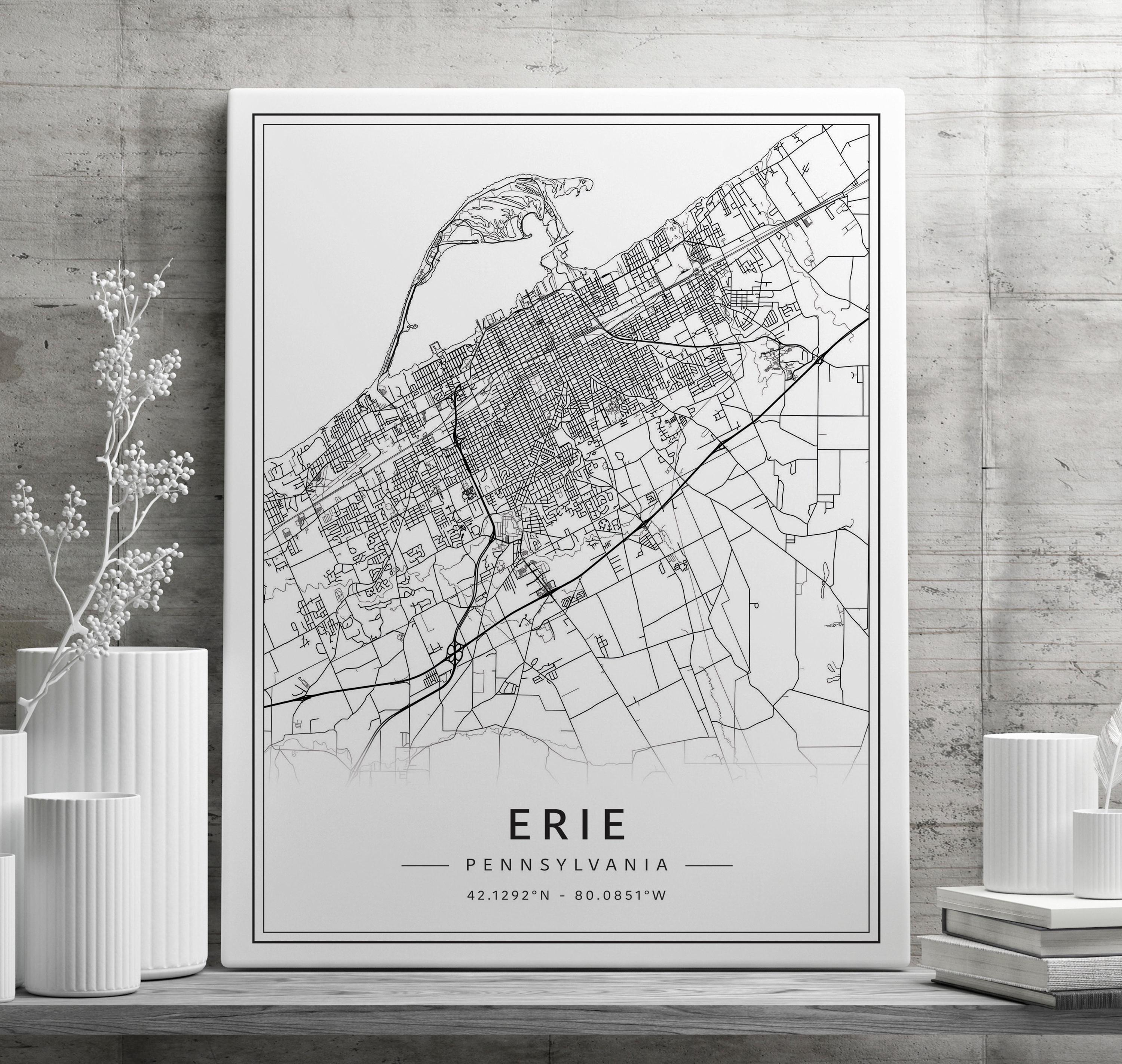 Erie Pennsylvania Street Map Print | Acrylic Erie City Map Print ...