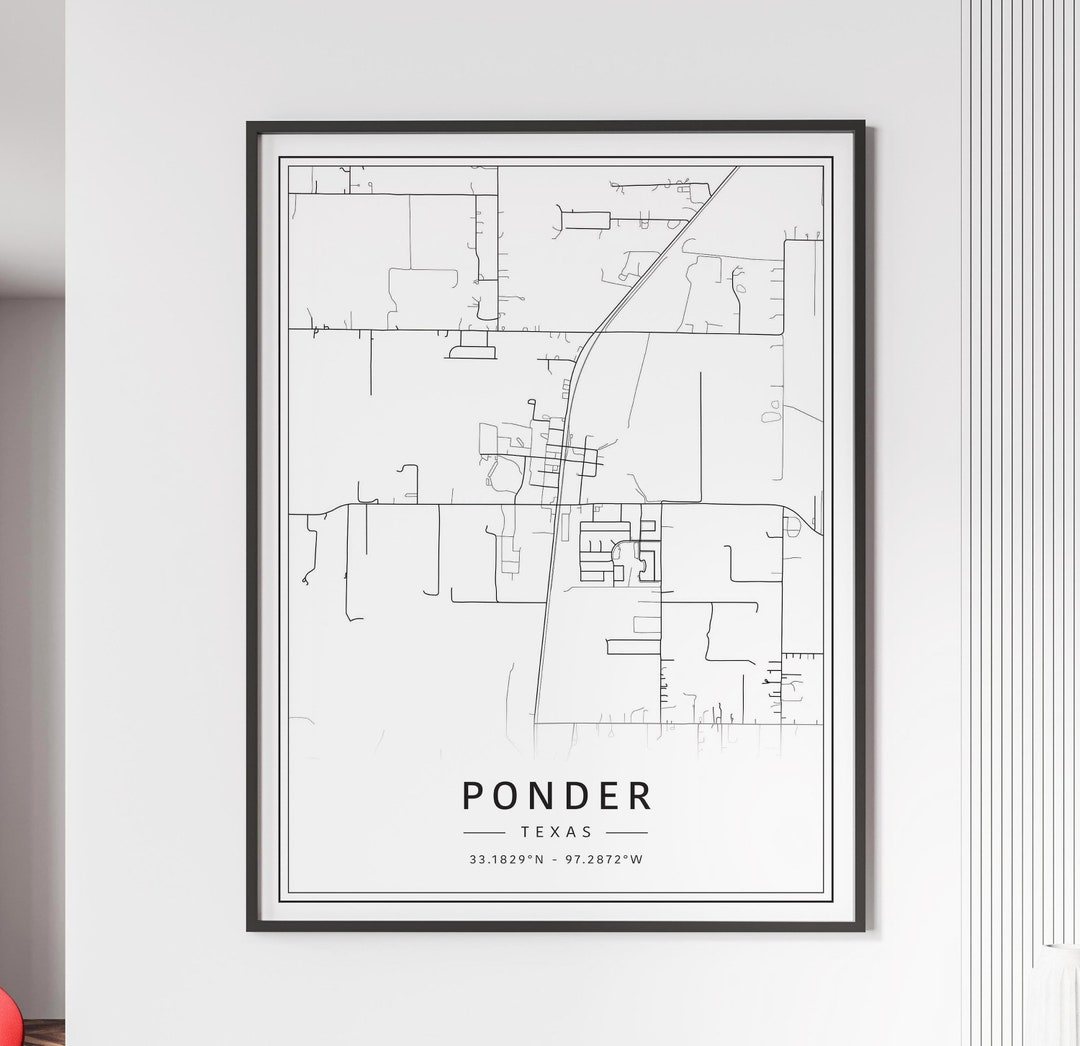 Ponder Texas Street Map Print | Acrylic Ponder City Map Print | Canvas ...