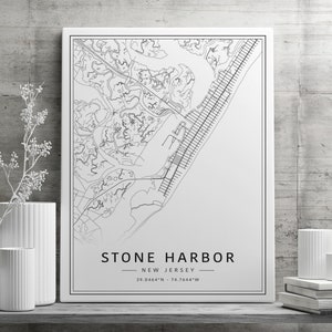 Stone Harbor NJ Street Map Print | Acrylic Glass Stone Harbor Map Print ...