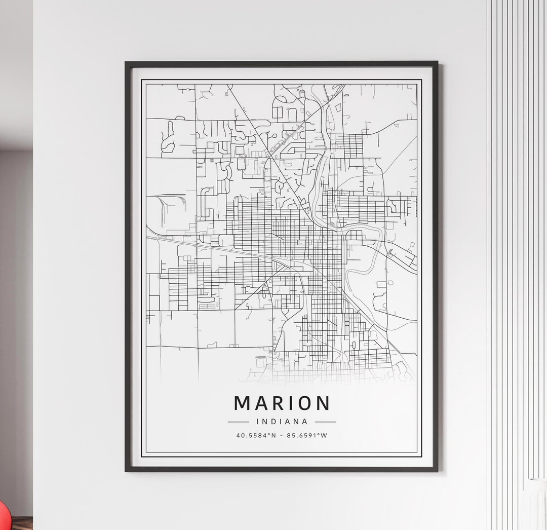 Marion IN Street Map Print | Acrylic Marion City Map Print | Canvas Marion Road Map Print ...