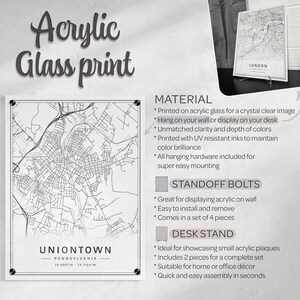 Uniontown PA Street Map Print | Acrylic Glass Uniontown City Map Print ...
