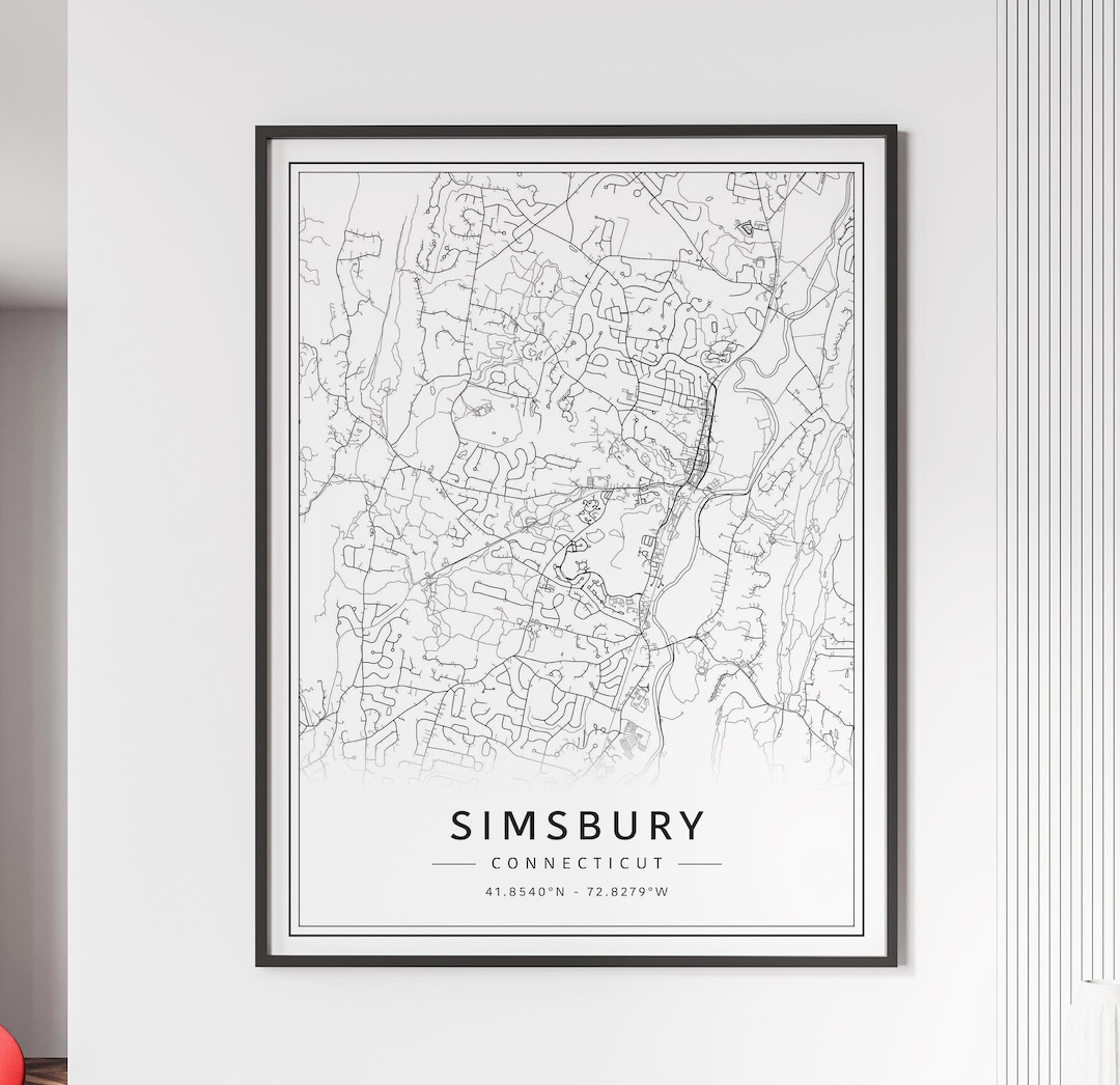 Simsbury Connecticut Street Map Print | Acrylic Simsbury Map Print ...