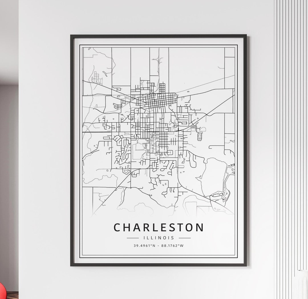 Charleston Illinois Street Map Print | Acrylic Glass Charleston City ...