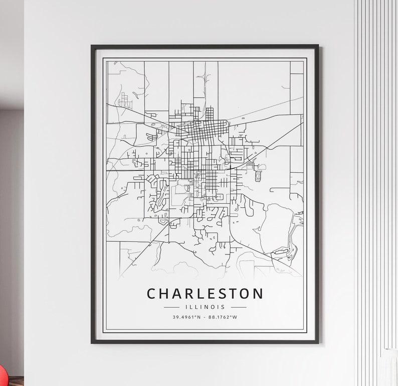 Charleston Illinois Street Map Print | Acrylic Glass Charleston City ...