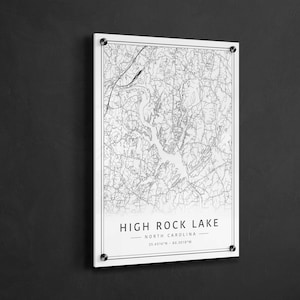 High Rock Lake NC Street Map Print | Acrylic Glass High Rock Lake City ...