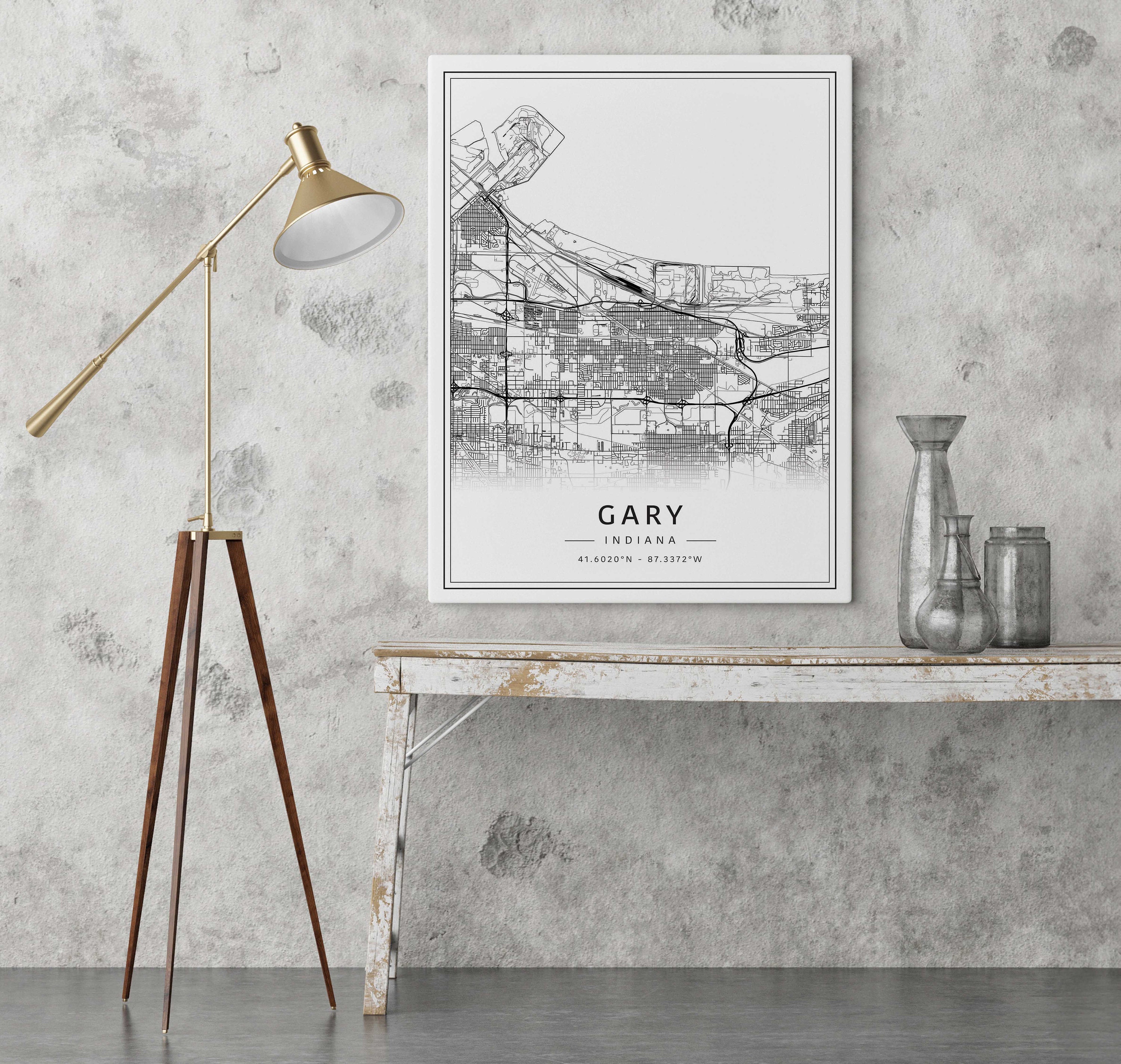 Gary Indiana Street Map Print Acrylic Gary City Map Print Canvas Gary ...